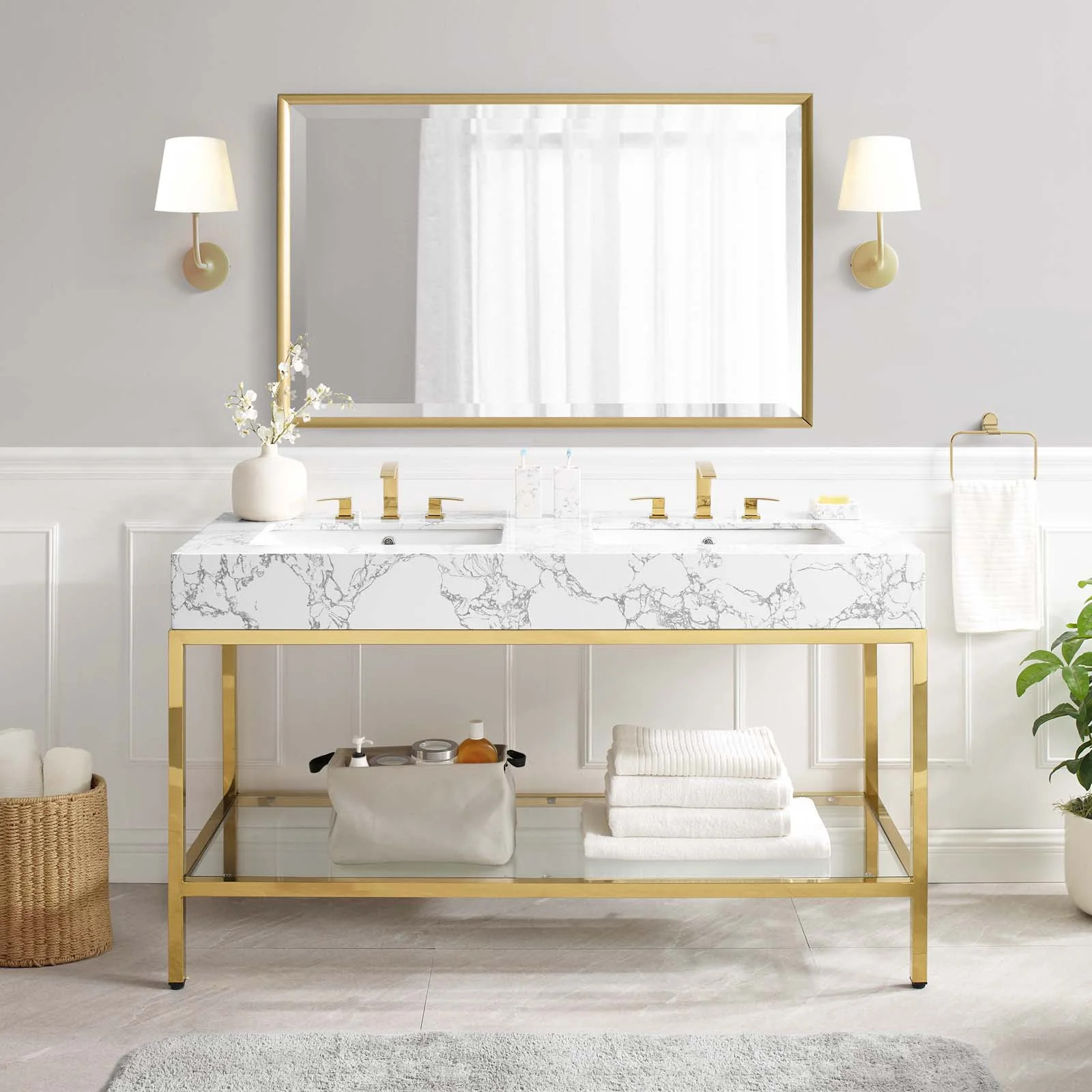 Kingston 60" Gold Stainless Steel Bathroom Vanity