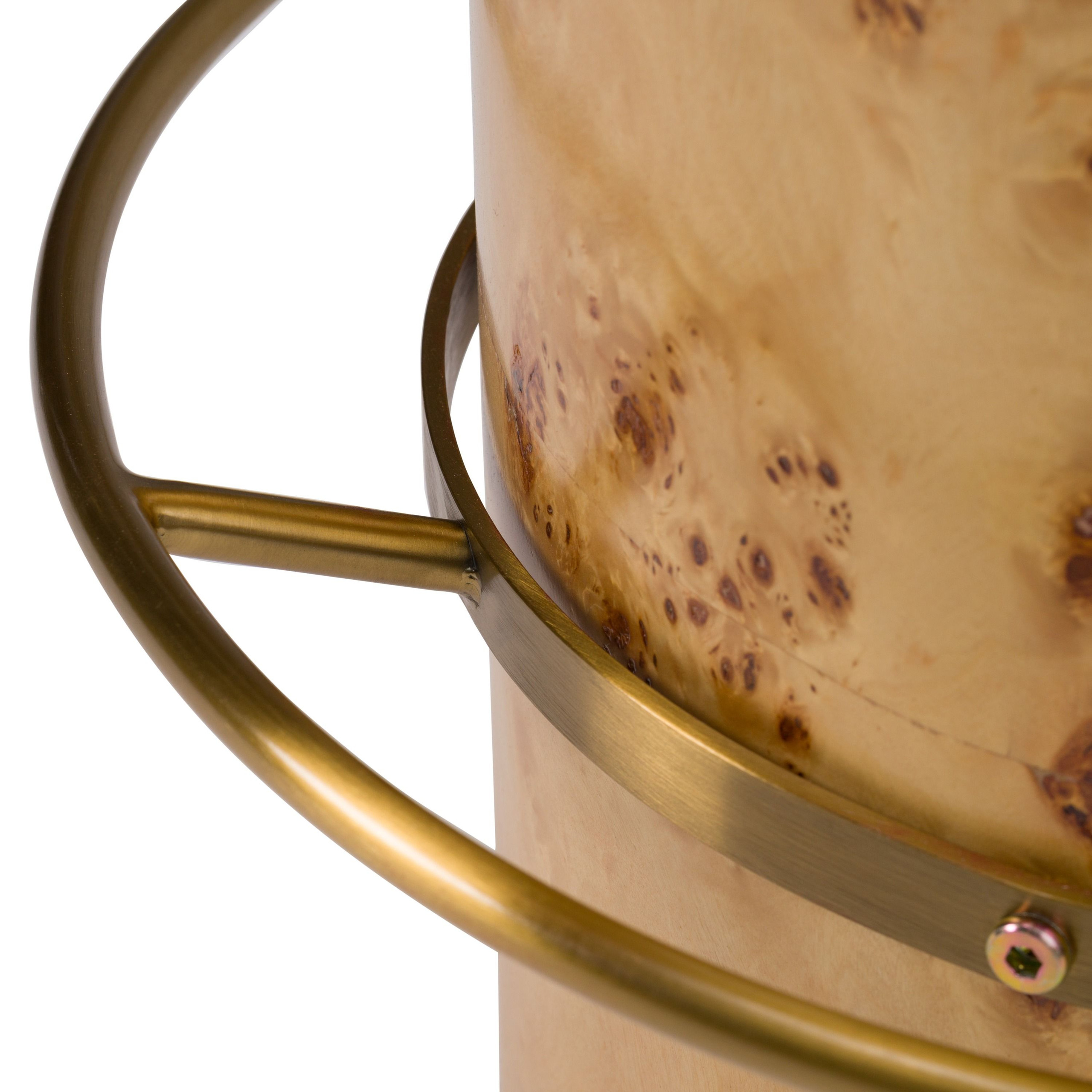 June Burl Wood and Antique Brass Counter Stool, Cream Fabric