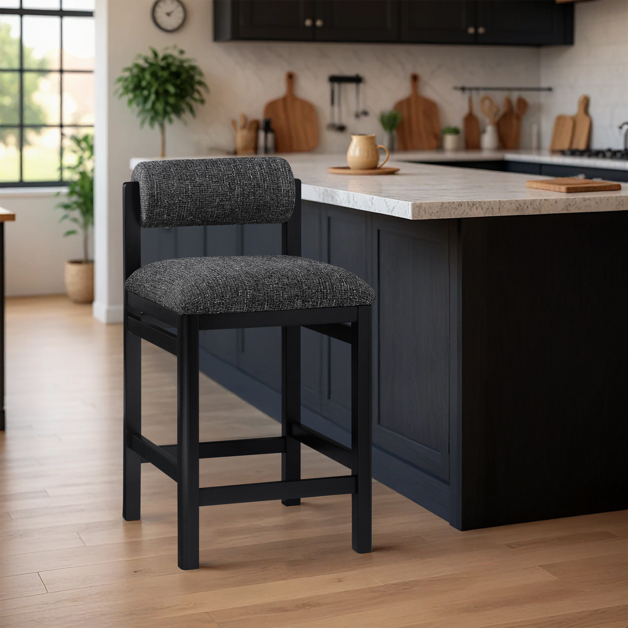 Serano Linen Textured Fabric Upholstered Fluted Counter Stool, Walnut ...