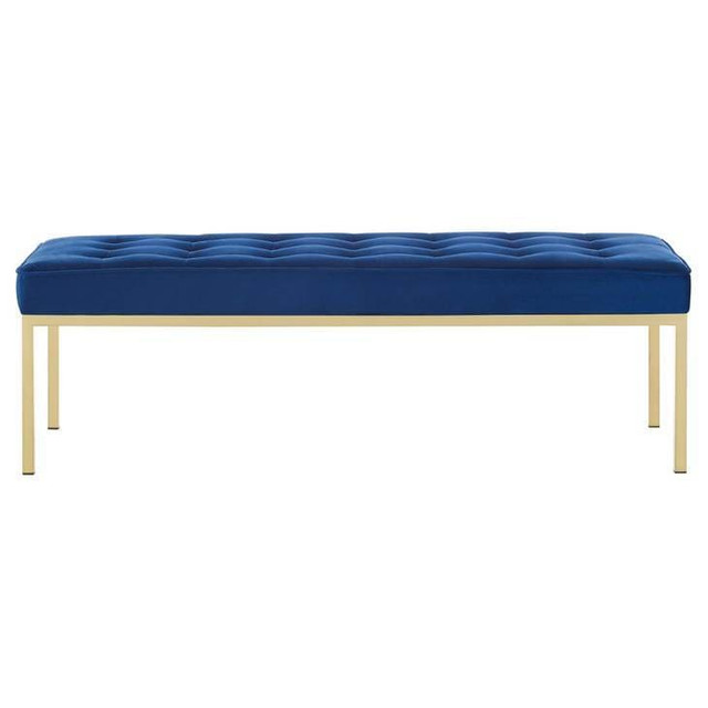 Loft Large Gold Leg Velvet Bench Navy - Designdistrict