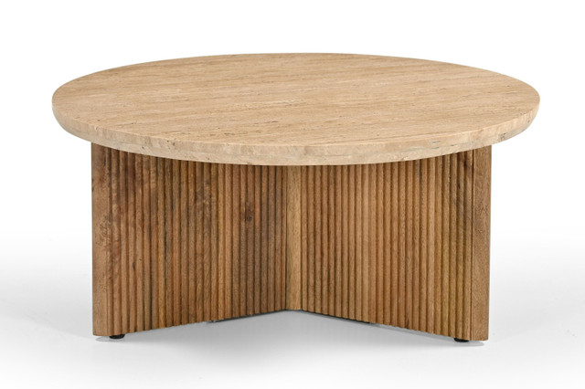 Brayden Marble and Wood Round Coffee Table
