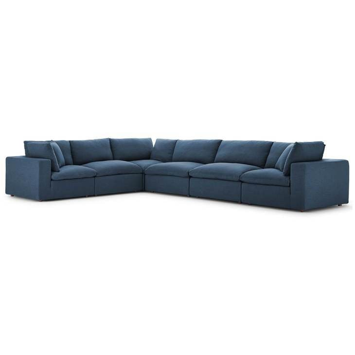 Crux Down Filled Overstuffed 7 Piece Sectional Sofa Azure