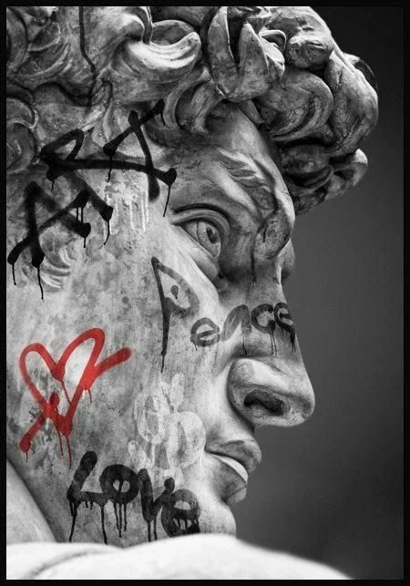Classical Graffiti 39 X 55 Black Framed Oil Painting
