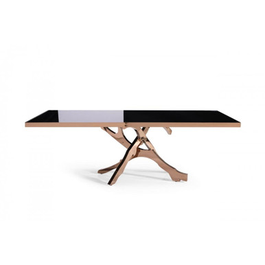 Branching Modern Black Glass & Rose Gold Dining Table
