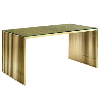 GRIDIRON STAINLESS STEEL DINING TABLE GOLD - Designdistrict