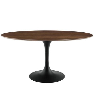 PEDESTAL DESIGN 60 OVAL WOOD DINING TABLE WALNUT BLACK