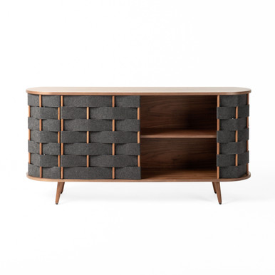 Clarissa Grey Fabric + Walnut Buffet