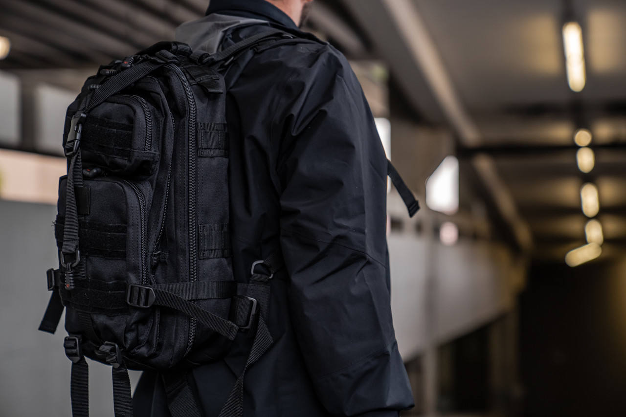 Black PRESIDIO Small Assault Pack By Flying Circle | Military Luggage