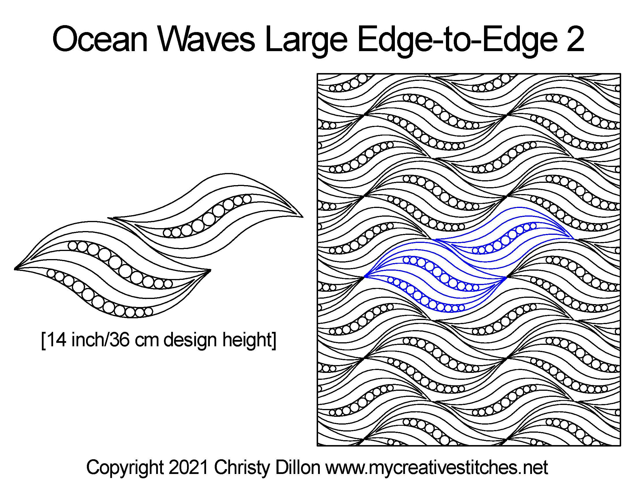 Computerized Quilting Pattern Ocean Waves Large Edge-to-Edge Set