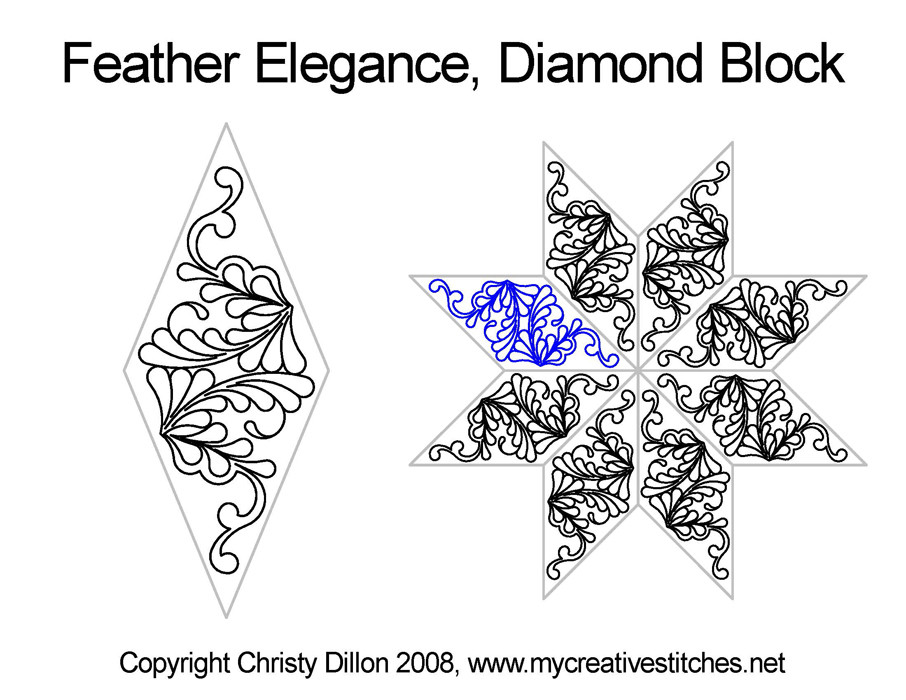 Computerized Quilting Diamond Feather Center Block