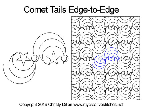 Computerized Quilting Pattern Comet Tails Edge-to-Edge