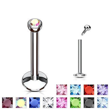 Jeweled 14g Stainless Steel Labret Stud, Externally Threaded