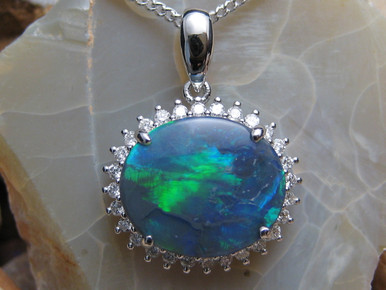 Ice Blue - Black Opal Pendant