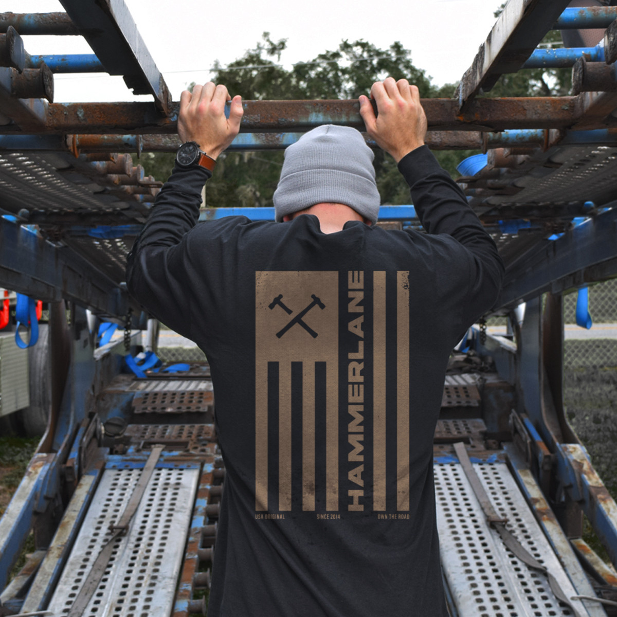 Cross Hammer Vertical Flag Hammerlane Long Sleeve T-Shirt - Hammer Lane