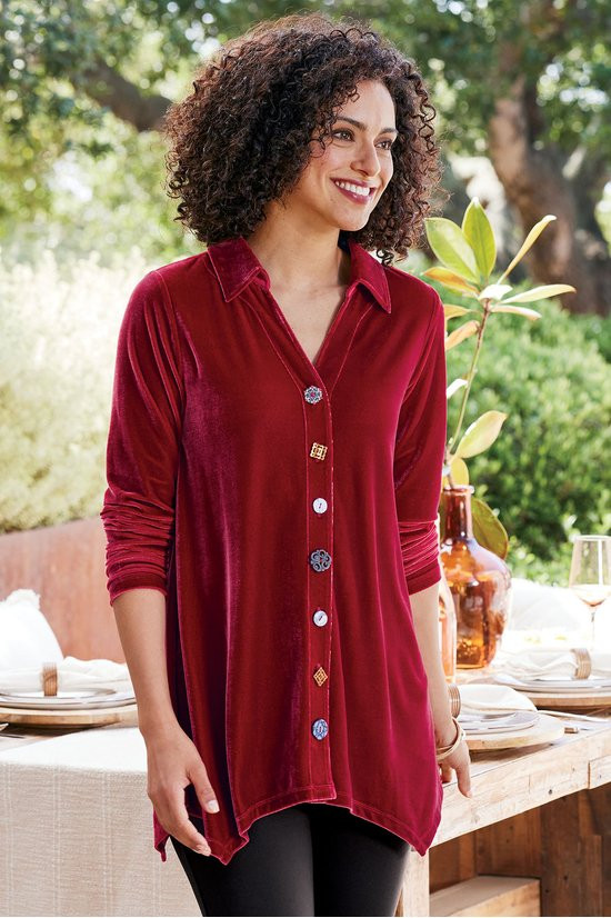 Velvet Danielle Button Long Sleeve Tunic
