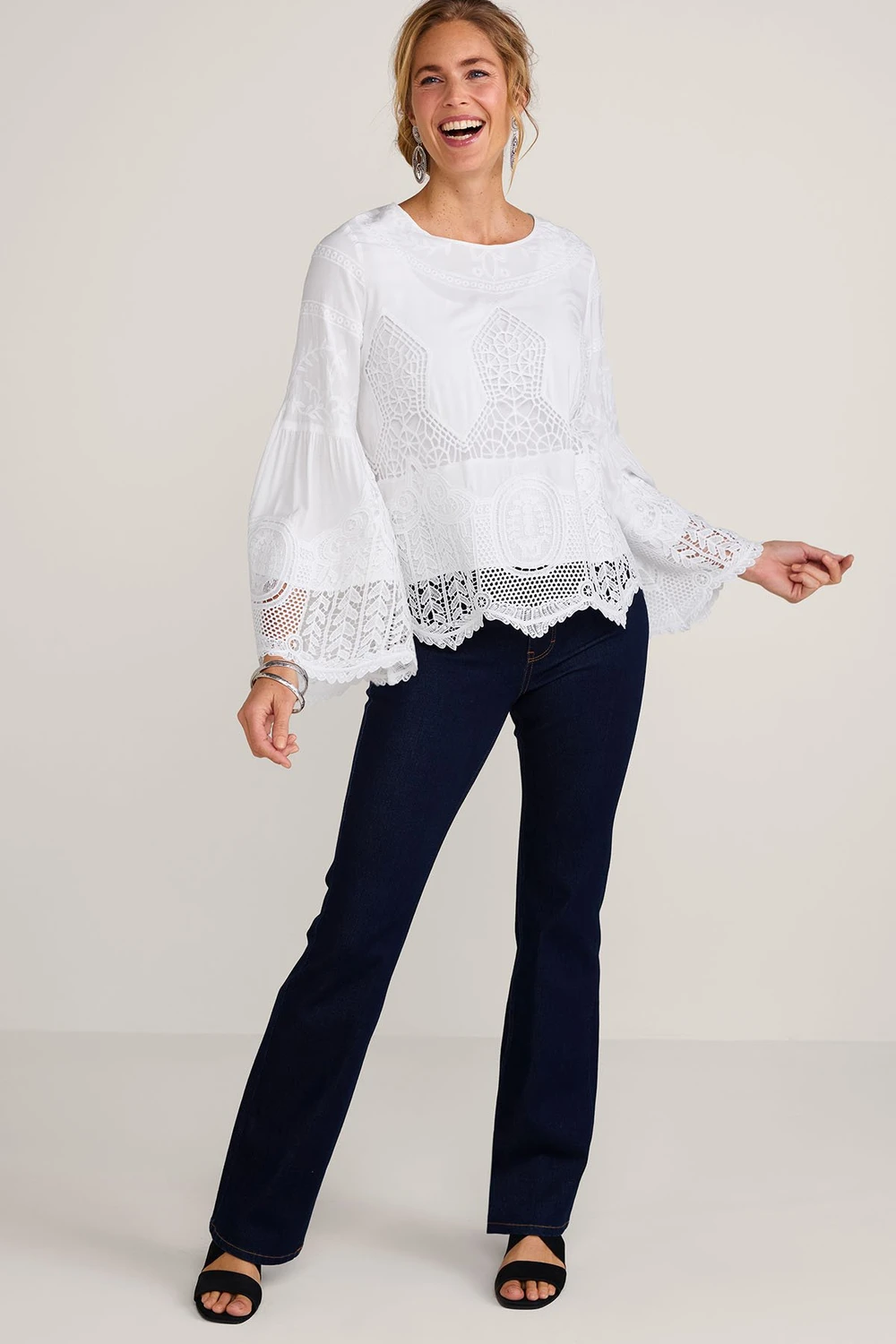 Embroidered Lace LS Top And Tank