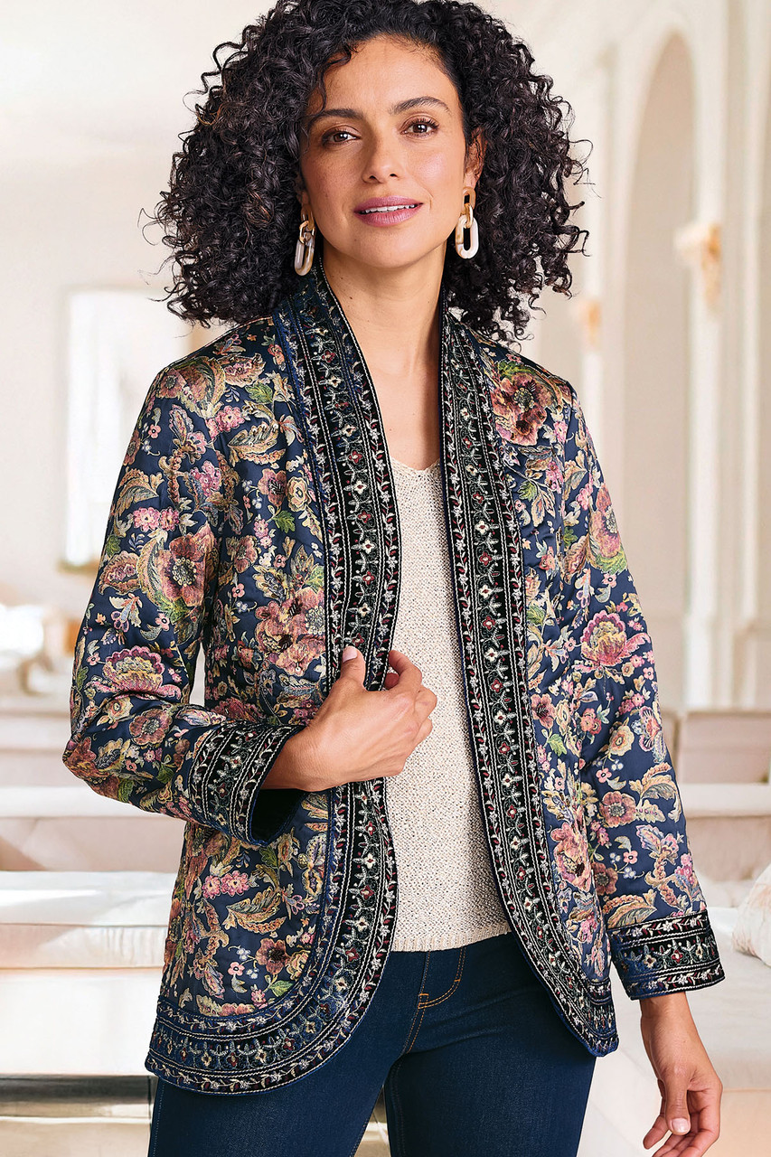 Smooth Blooms Embellished Satin Jacket