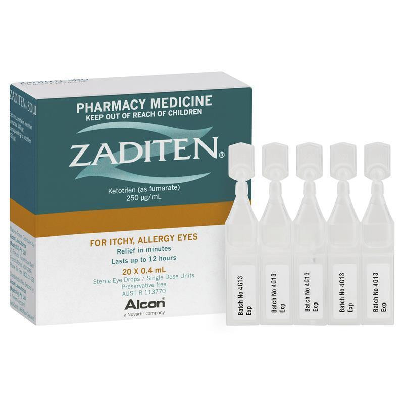 zaditen 0.025% eye drops unit dose 0.4ml 20 single dose units - SPOIL.co.nz