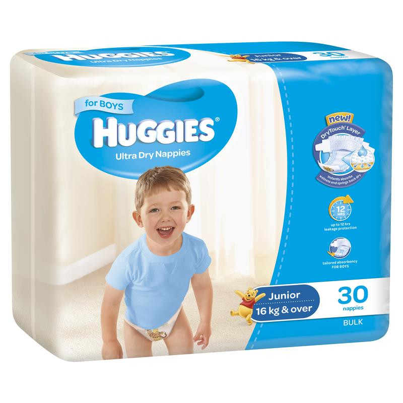 huggies ultra dry nappies size 6 boy 16kg+ bulk 30 pack - SPOIL.co.nz