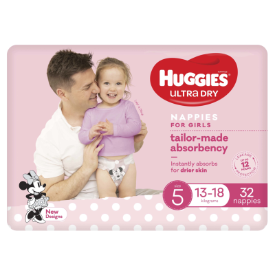 Huggies Ultra Dry Nappies Girls 13-18kg Walker - SPOIL.co.nz