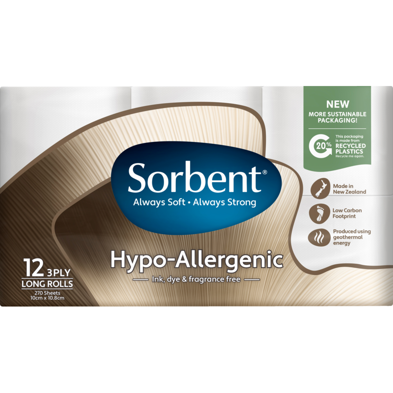 Sorbent Toilet Tissue Long Roll Hypo-Allergenic 12 Pack - SPOIL.co.nz