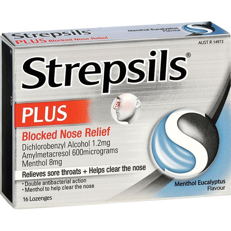 Strepsils Plus Blocked Nose Relief Menthol Eucalyptus Flavour Lozenges ...