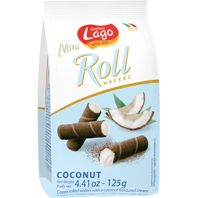 Lago Coconut Mini Wafer Rolls 125g - SPOIL.co.nz