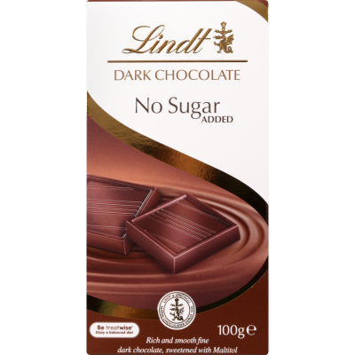 Lindt Dark Chocolate No Sugar Added Chocolate Block 100g - SPOIL.co.nz