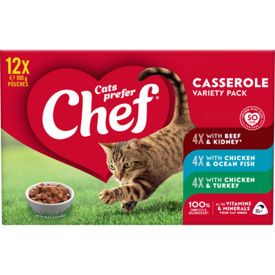 Chef Casserole Variety Pack Pouches Cat Food 12 x 100g - SPOIL.co.nz