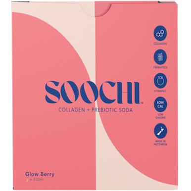 Soochi Glow Berry Collagen + Prebiotic Soda 4 x 320ml - SPOIL.co.nz