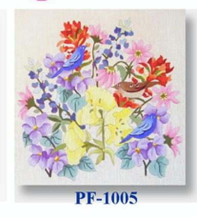 PF-1005 Indigo Bunting 18 Mesh 12" Flowers CBK Bettieray Designs - The NeedleArt Closet