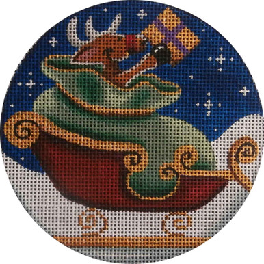 1044c For Meeee?! Rudolph And Present Sleigh 4" Round 13 Mesh Rebecca ...