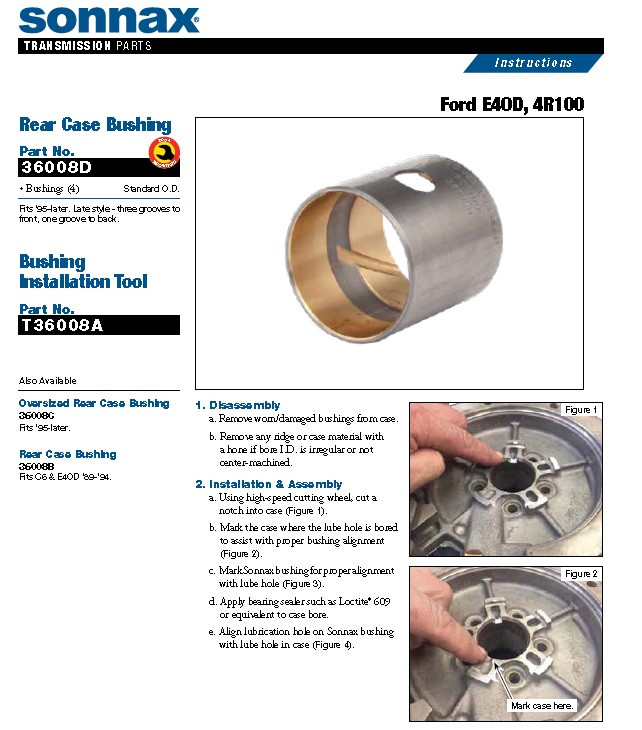 4R100 E4OD TRANSMISSION REAR CASE BUSHING 1-PIECE UPGRADE 1-GROOVE TO ...