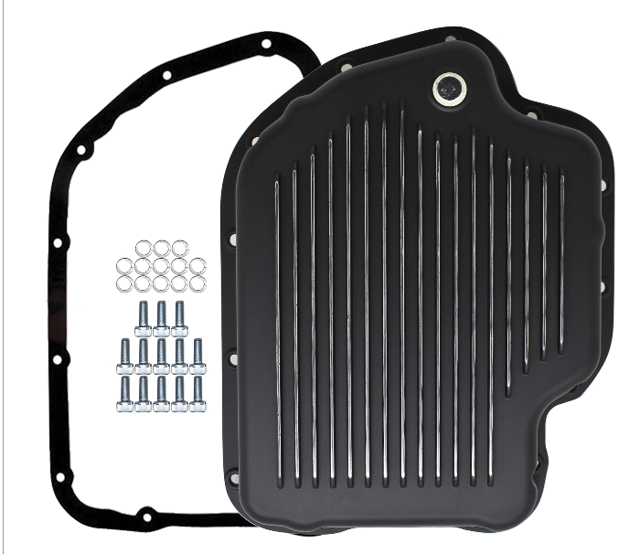 400 TH400 3L80 TRANSMISSION PAN KIT BLACK FINNED ALUMINUM, DEEP, WITH ...