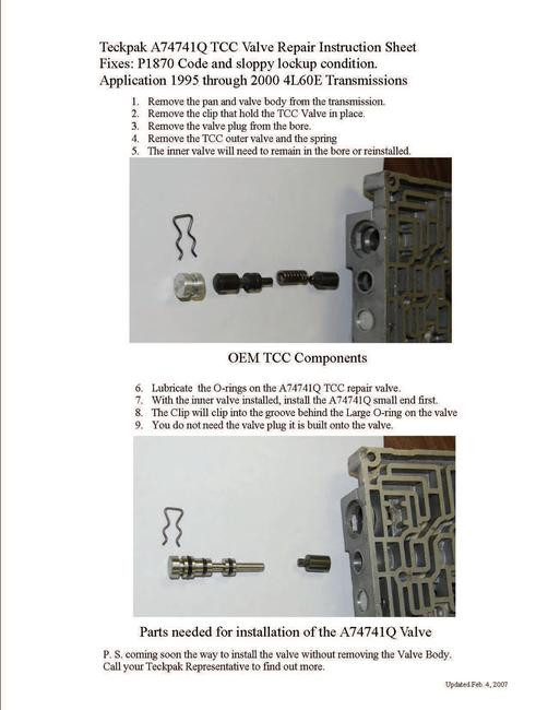 4l60e Transmission Tcc Valve Upgrade Replacement Fix P1870 Code 7 95
