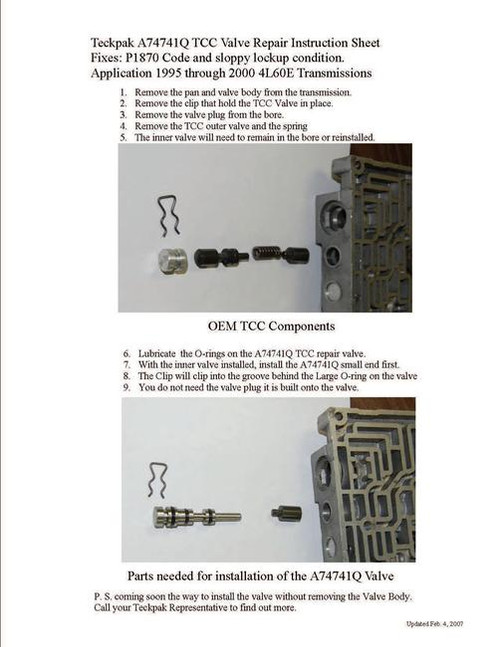 4L60E TRANSMISSION TCC VALVE UPGRADE REPLACEMENT FIX P1870 CODE 7 '95 ...