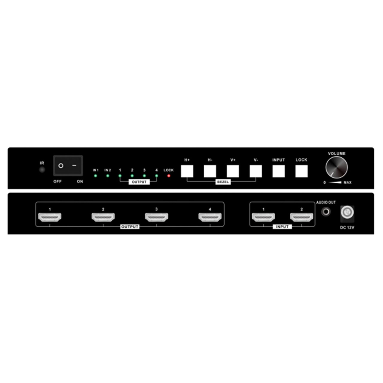 WolfPack 4K 30 Hz 2x4 Video Wall Controller with Splicing and Amp