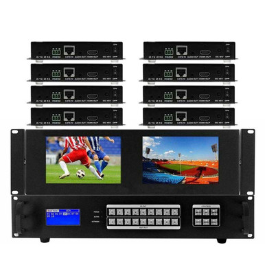 8x8 HDMI Matrix Switcher w/Dual Monitors & HDBaseT CAT6 Extenders, WolfPack