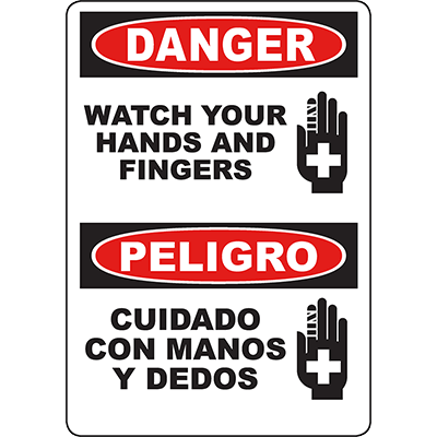 DANGER Watch Your Hands And Fingers Bilingual Sign | Graphic Products