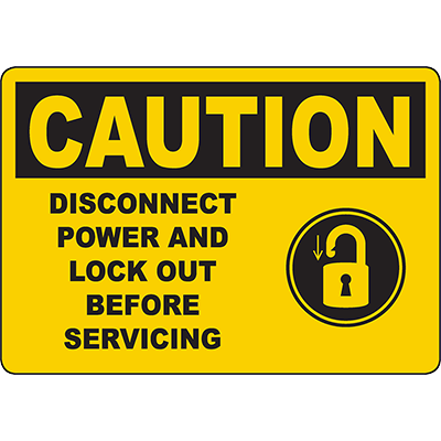 CAUTION Disconnect Power and Lock Out Before Servicing Sign - DuraLabel
