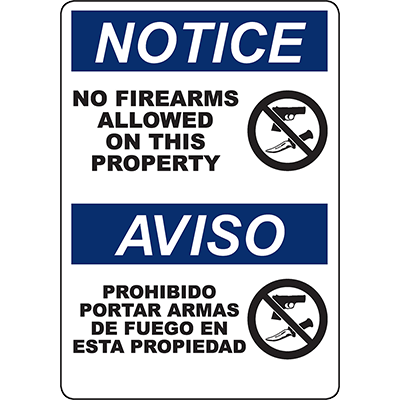 NOTICE No Firearms Allowed On This Property Bilingual Sign - DuraLabel
