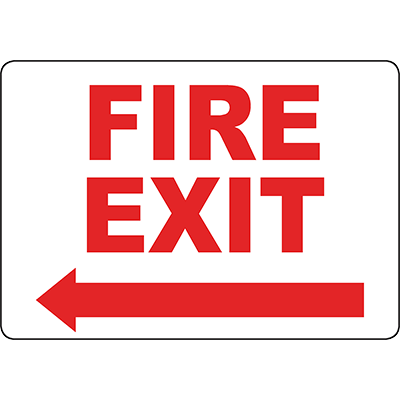 Fire Exit Left arrow red text Sign - DuraLabel
