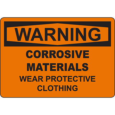 WARNING Corrosive Materials Wear Protective Clothing Sign - DuraLabel