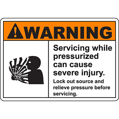 WARNING Servicing Pressurized Can Cause Injury Sign | Graphic Products