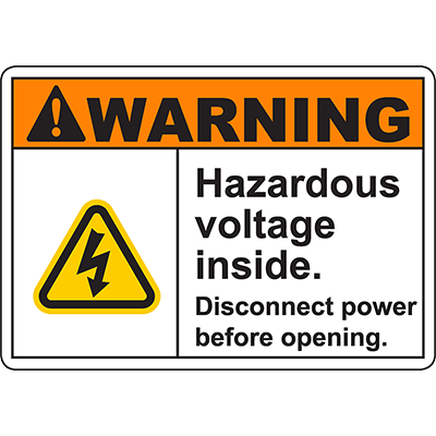 WARNING Disconnect power before opening Sign - DuraLabel