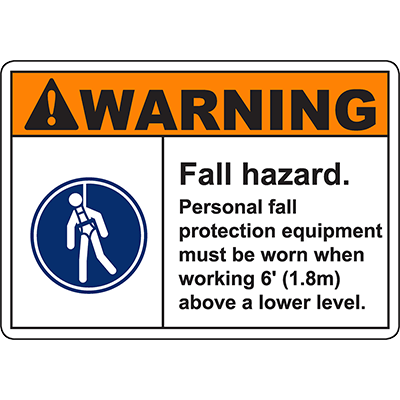 WARNING Fall Hazard PPE equipment must be worn Sign - DuraLabel