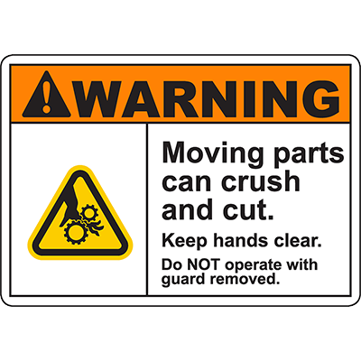 WARNING Moving Parts Can Crush And Cut Sign w/Gear Crush Symbol ...
