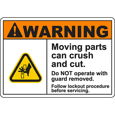 WARNING Moving Parts Follow Procedure Sign w/Offset Pinch Symbol ...