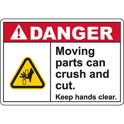 DANGER Moving Parts Keep hands clear Sign (Offset pinch) - DuraLabel