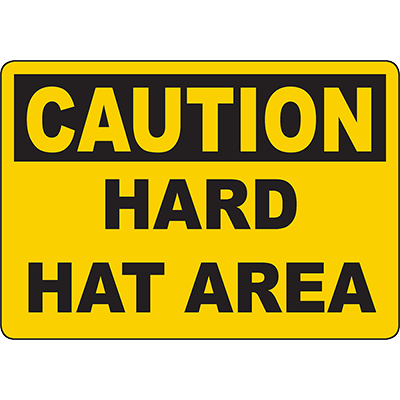 CAUTION Hard Hat Area Sign - DuraLabel